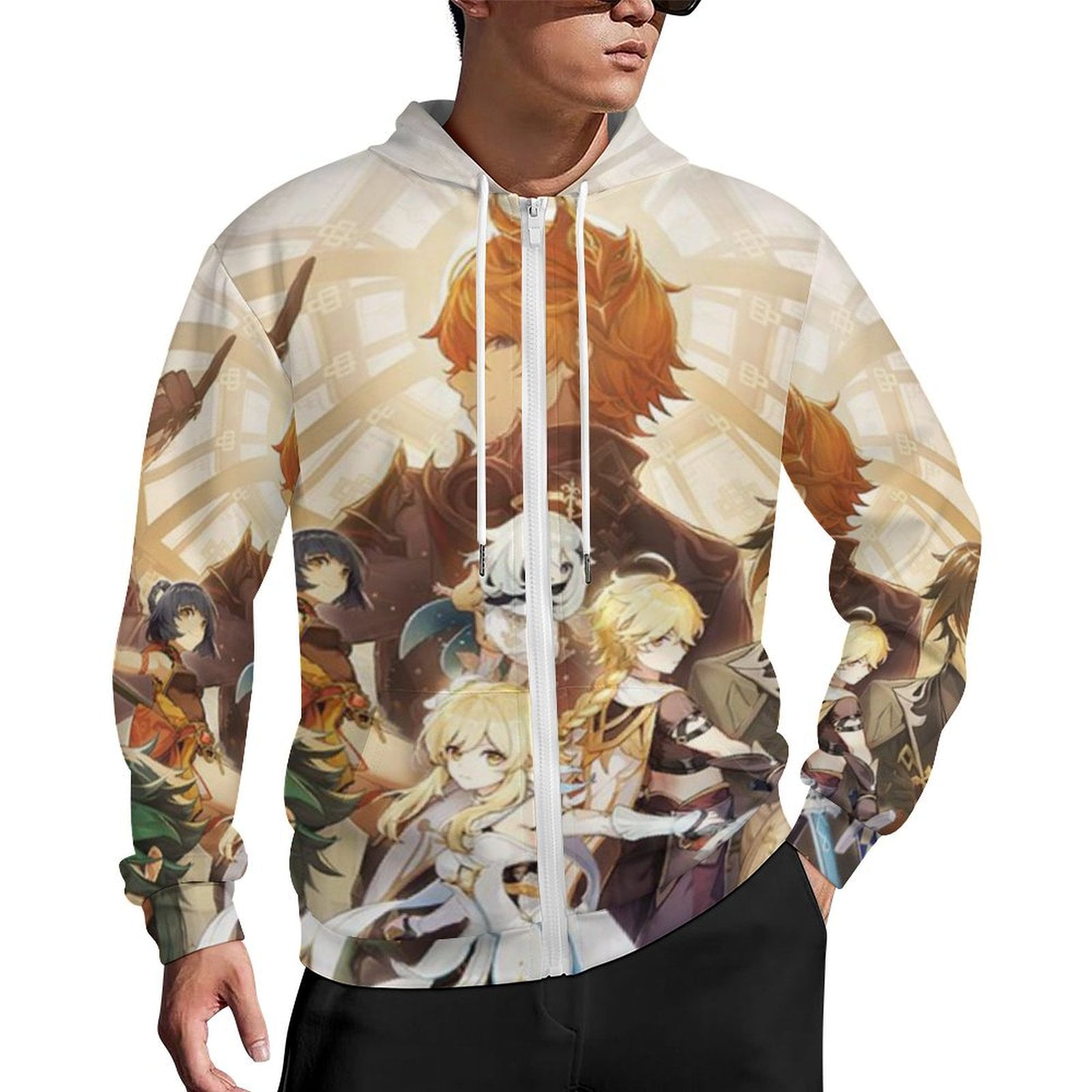 Genshin Impact Zip Up Hoodies Unisex Realistic 3D Print Sweatshirt Long ...