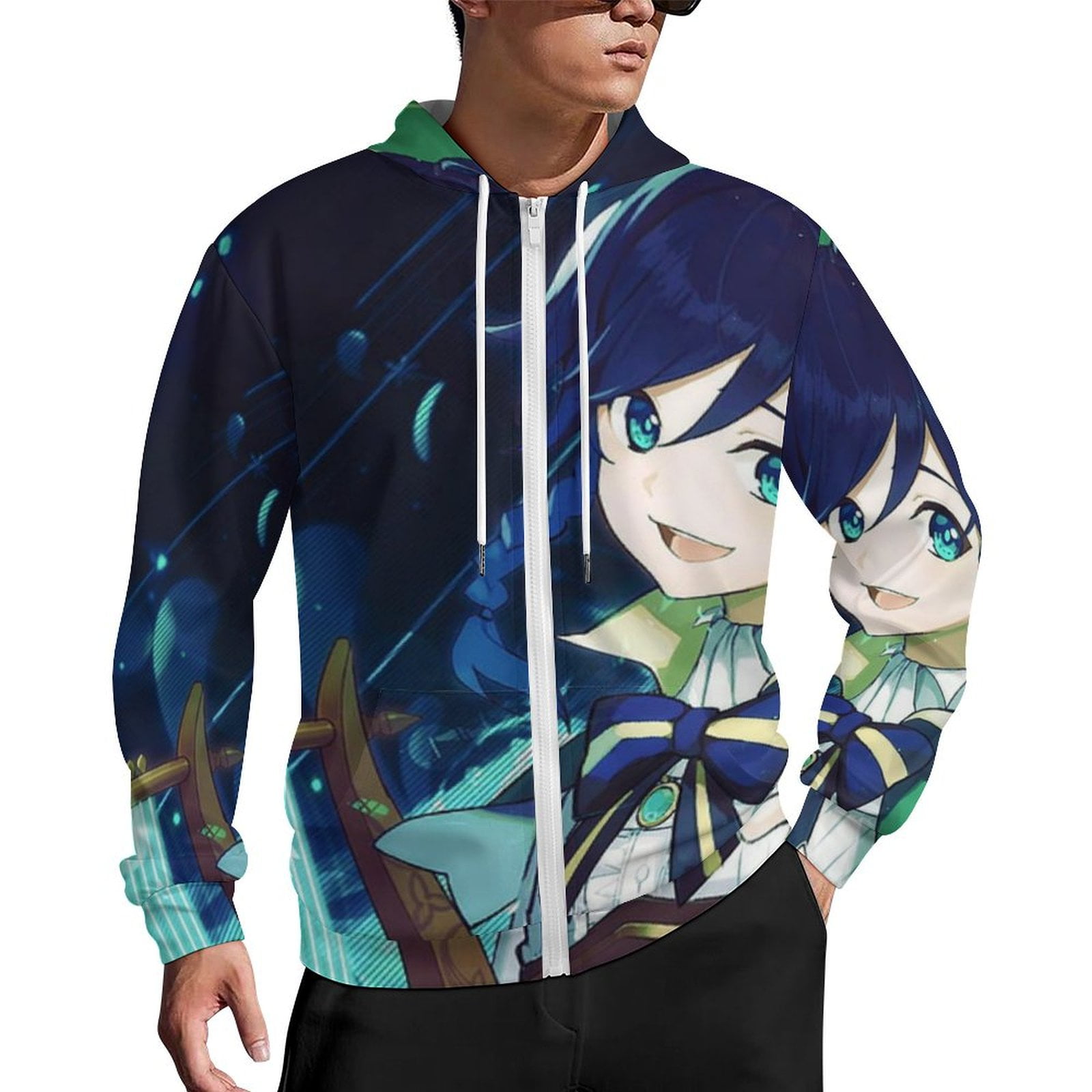Genshin Impact Zip Up Hoodies Unisex Realistic 3D Print Sweatshirt Long ...