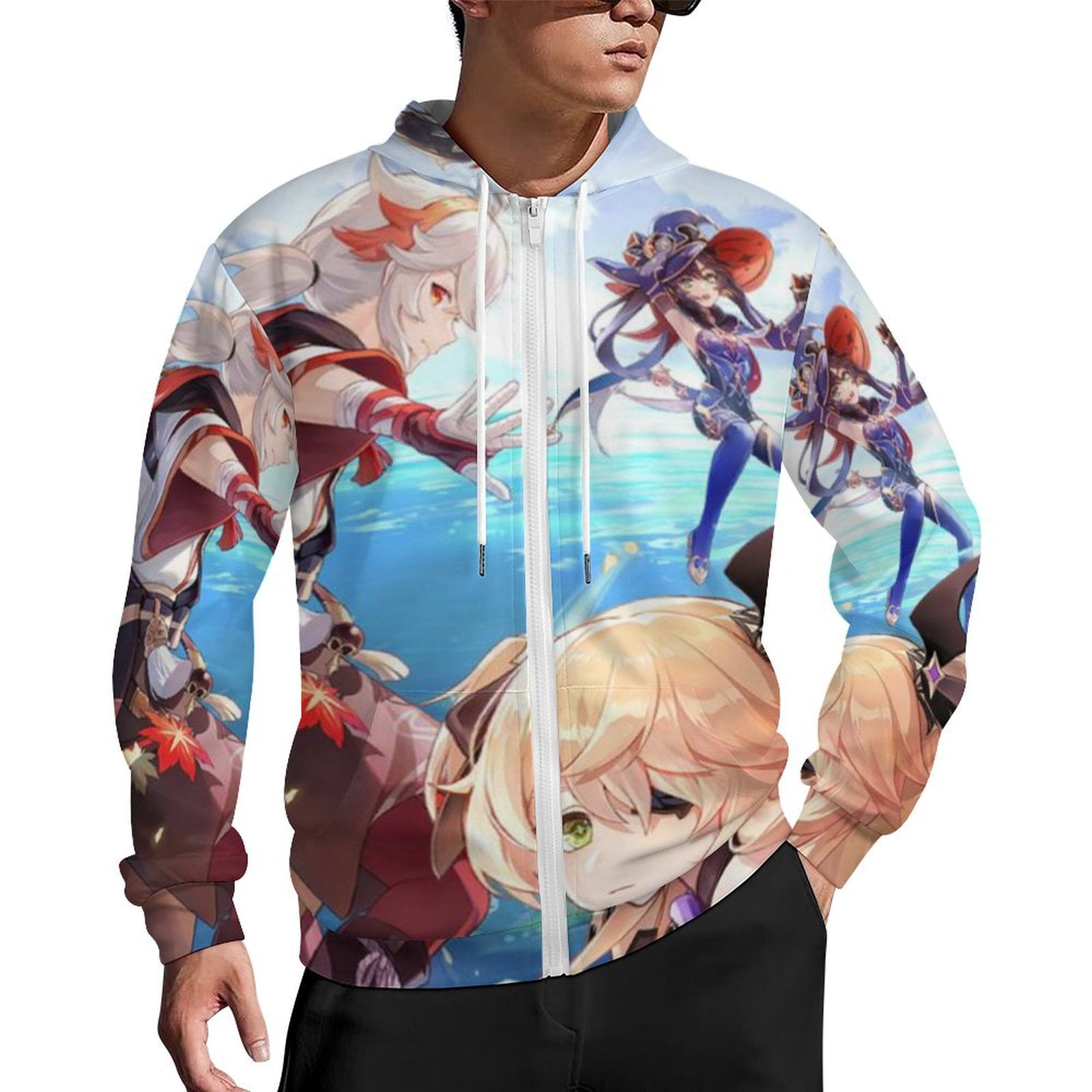 Genshin Impact Zip Up Hoodies Unisex Realistic 3D Print Sweatshirt Long ...