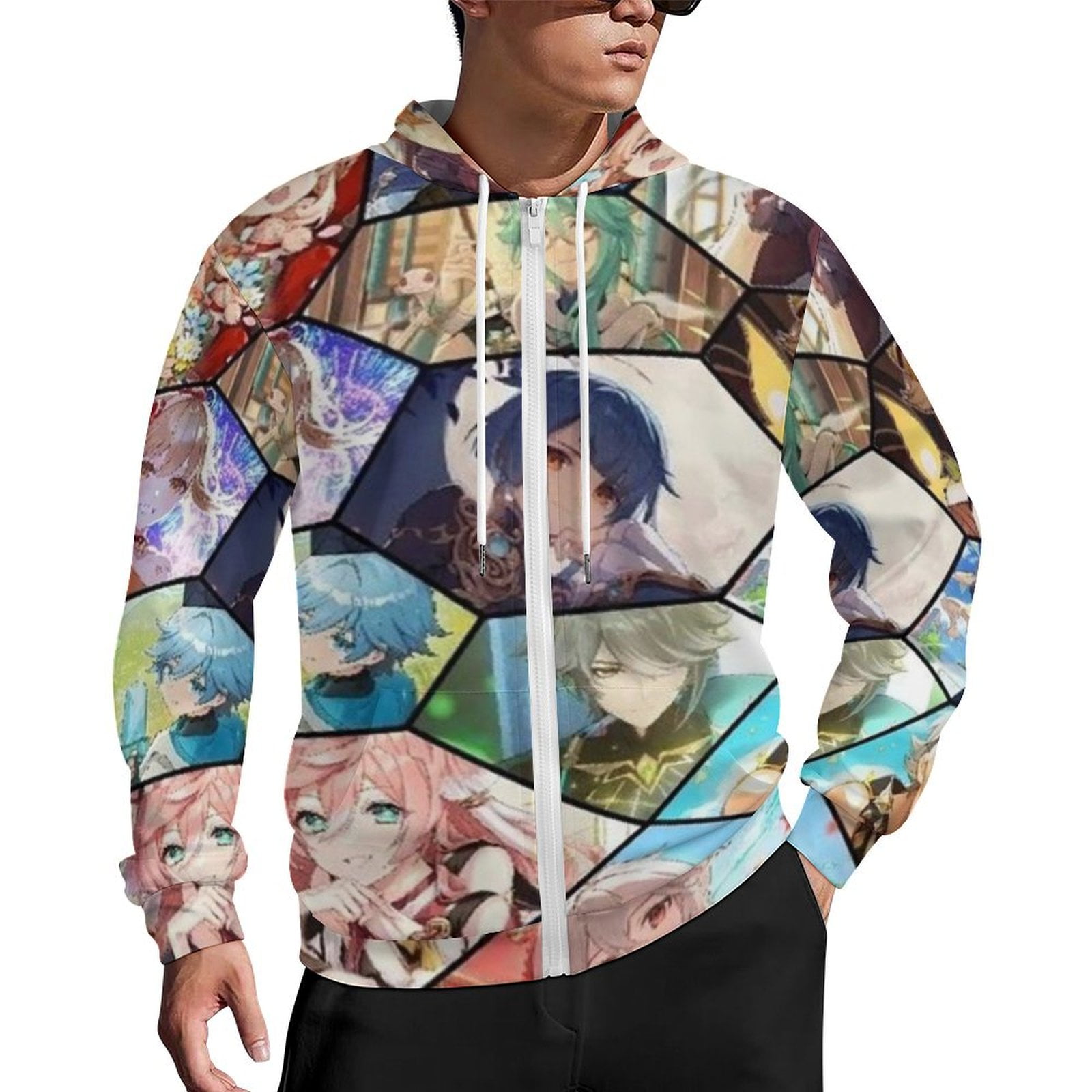 Genshin Impact Zip Up Hoodies Unisex Realistic 3D Print Sweatshirt Long ...