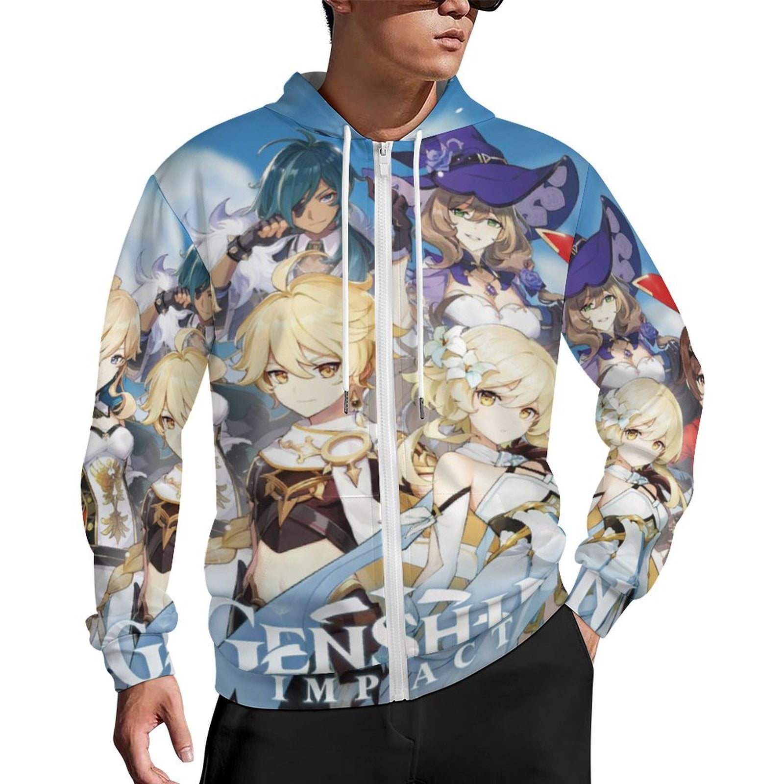 Genshin Impact Zip Up Hoodies Unisex Realistic 3D Print Sweatshirt Long ...