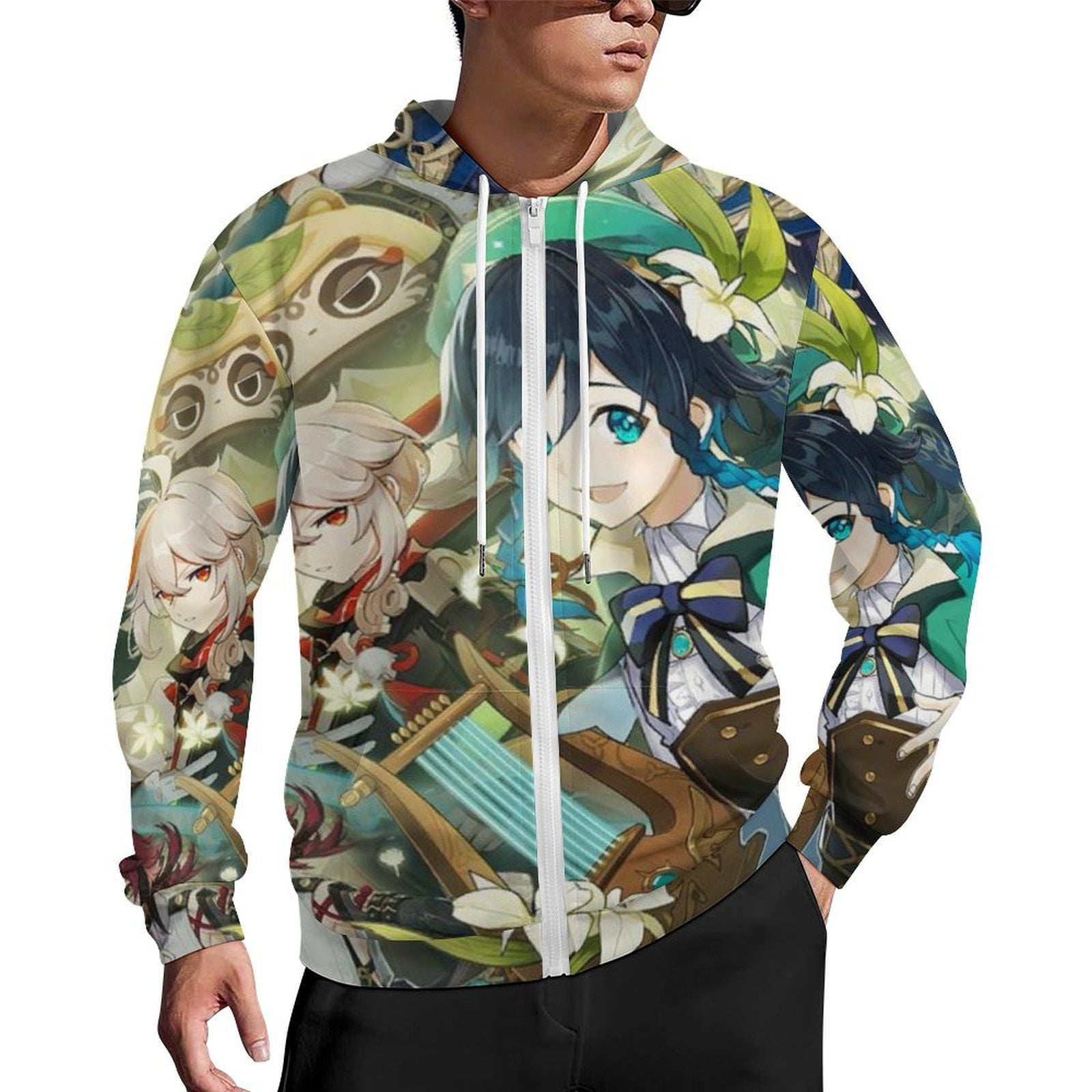 Genshin Impact Zip Up Hoodies Unisex Realistic 3D Print Sweatshirt Long ...