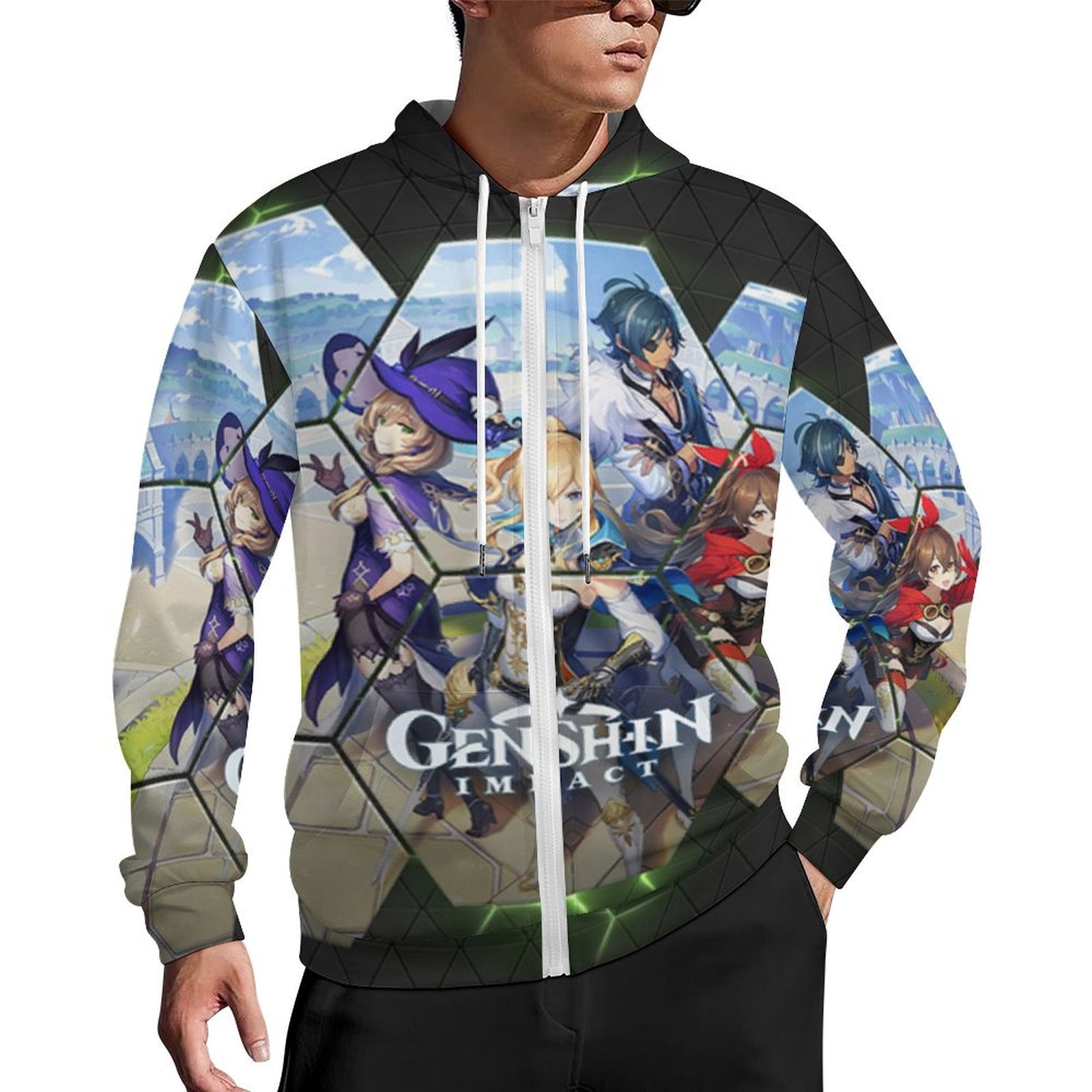 Genshin Impact Zip Up Hoodies Unisex Realistic 3D Print Sweatshirt Long ...