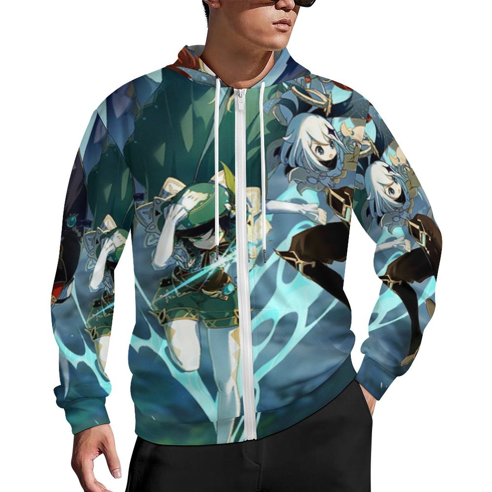 Genshin Impact Zip Up Hoodies Unisex Realistic 3D Print Sweatshirt Long ...