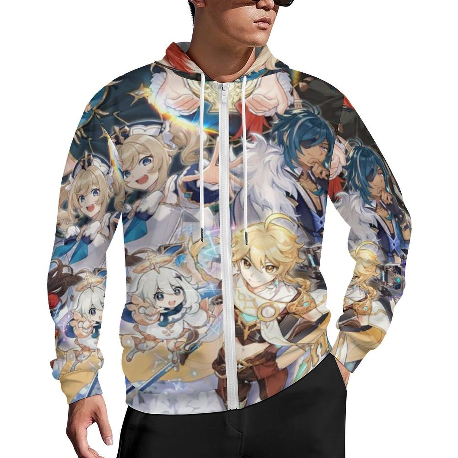 Genshin Impact Zip Up Hoodies Unisex Realistic 3D Print Sweatshirt Long ...