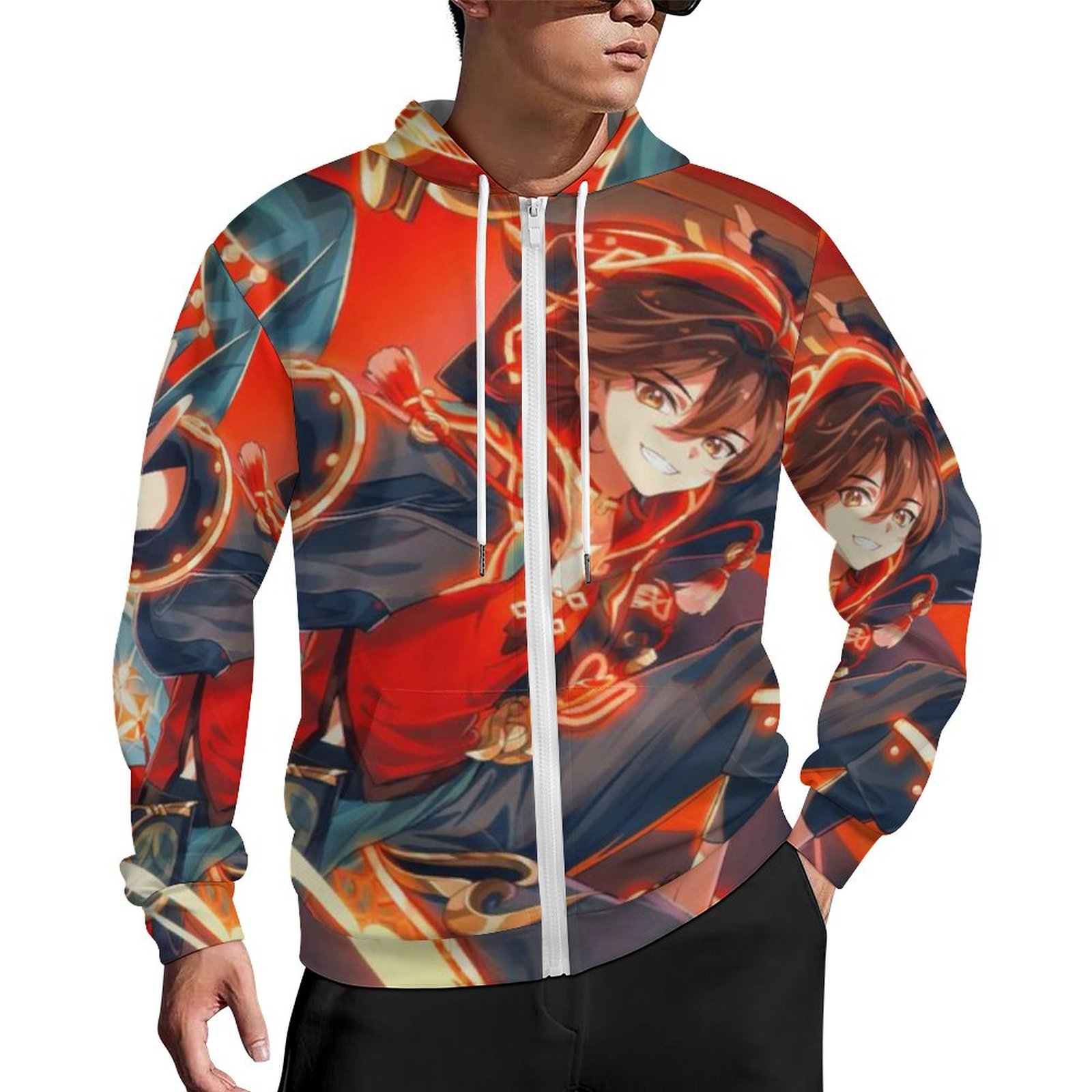 Genshin Impact Zip Up Hoodies Unisex Realistic 3D Print Sweatshirt Long ...