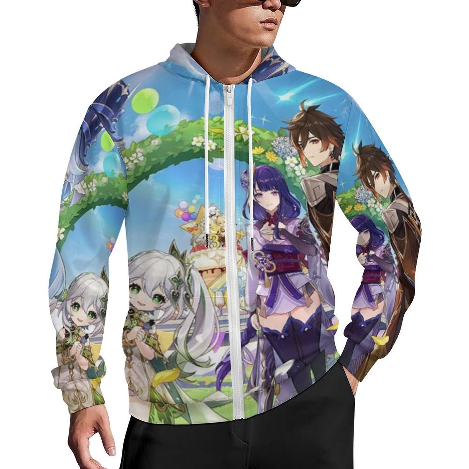 Genshin Impact Zip Up Hoodies Unisex Realistic 3D Print Sweatshirt Long ...