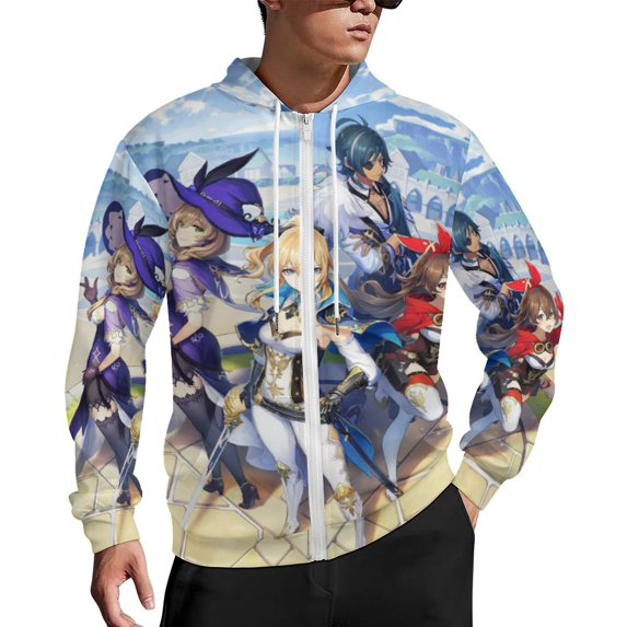 Genshin Impact Zip Up Hoodies Unisex Realistic 3D Print Sweatshirt Long ...