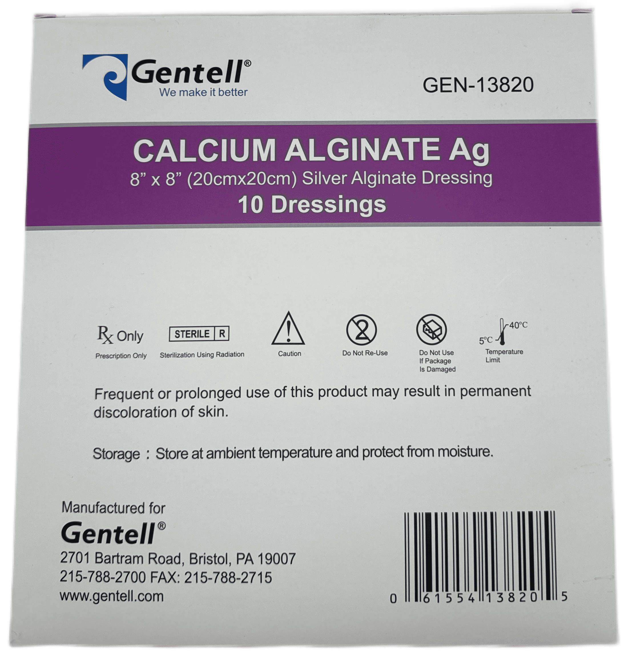 Gentell GEN-13820 Calcium Alginate Ag 8x 8 in. Silver Dressing (2 Boxes ...