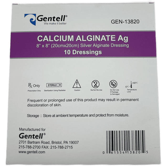 Gentell GEN-13820 Calcium Alginate Ag 8x 8 in. Silver Dressing (Box of ...