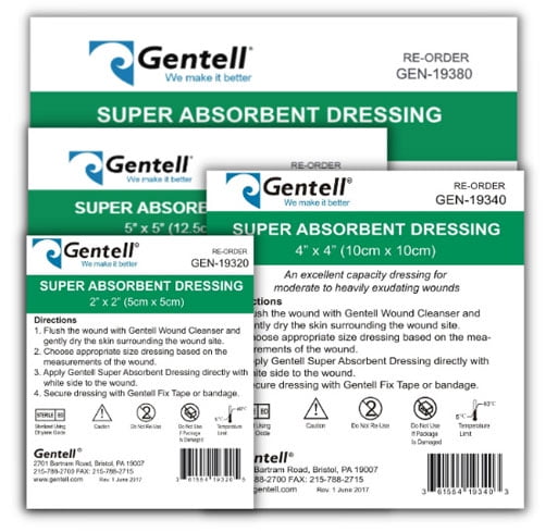 Gentell GEN-19340 Super Absorbent Dressing 4 in. x 4 in. (Box of 10 ...