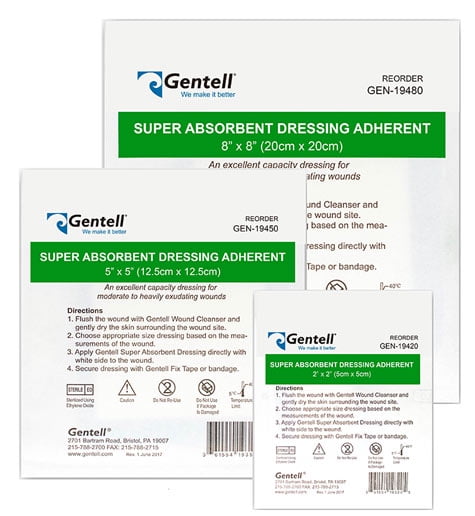 Gentell GEN-19450 Super Absorbent Dressing Adherent 5 in. x 5 in. (Box ...