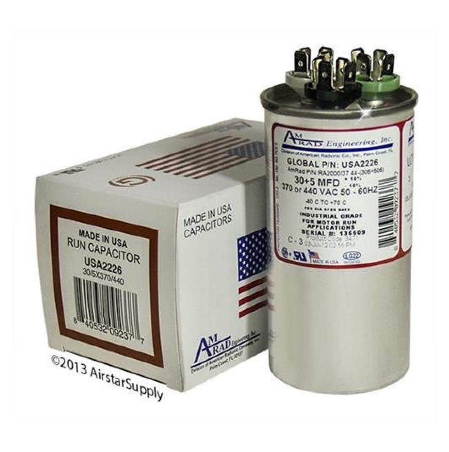 /Genteq 97F9833-30 + 5 MFD 370/440 Volt VAC DyGTyX Round Dual Run ...