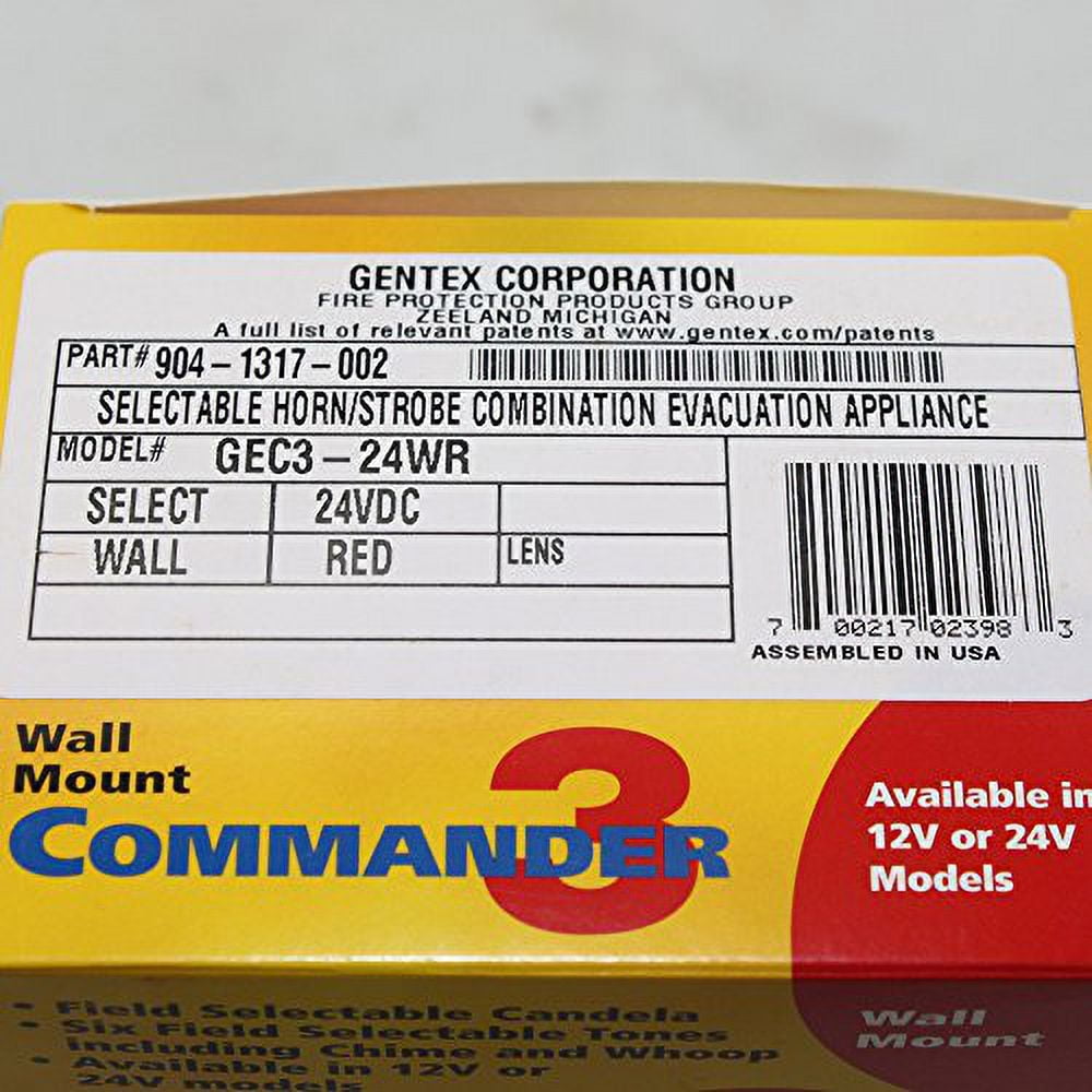 Gentex GEC3-24WR 24VDC Selectable Candela Low Profile Evacuation Horn & Strobe - Red Faceplate ...