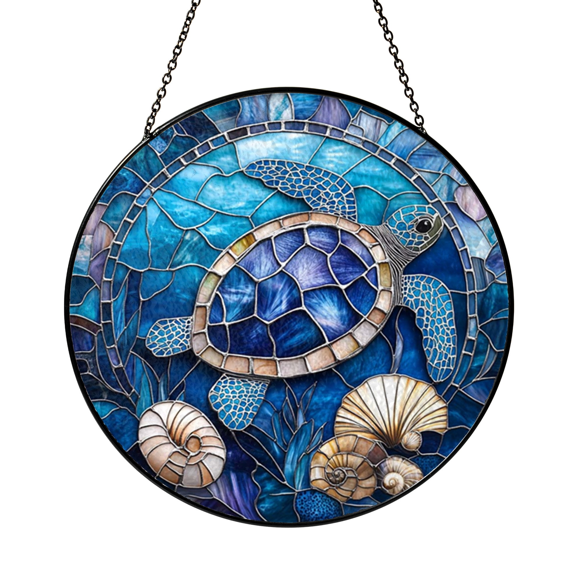 Gentle Azure Reef Turtle and Nautilus Shells Ocean Suncatcher Sun ...