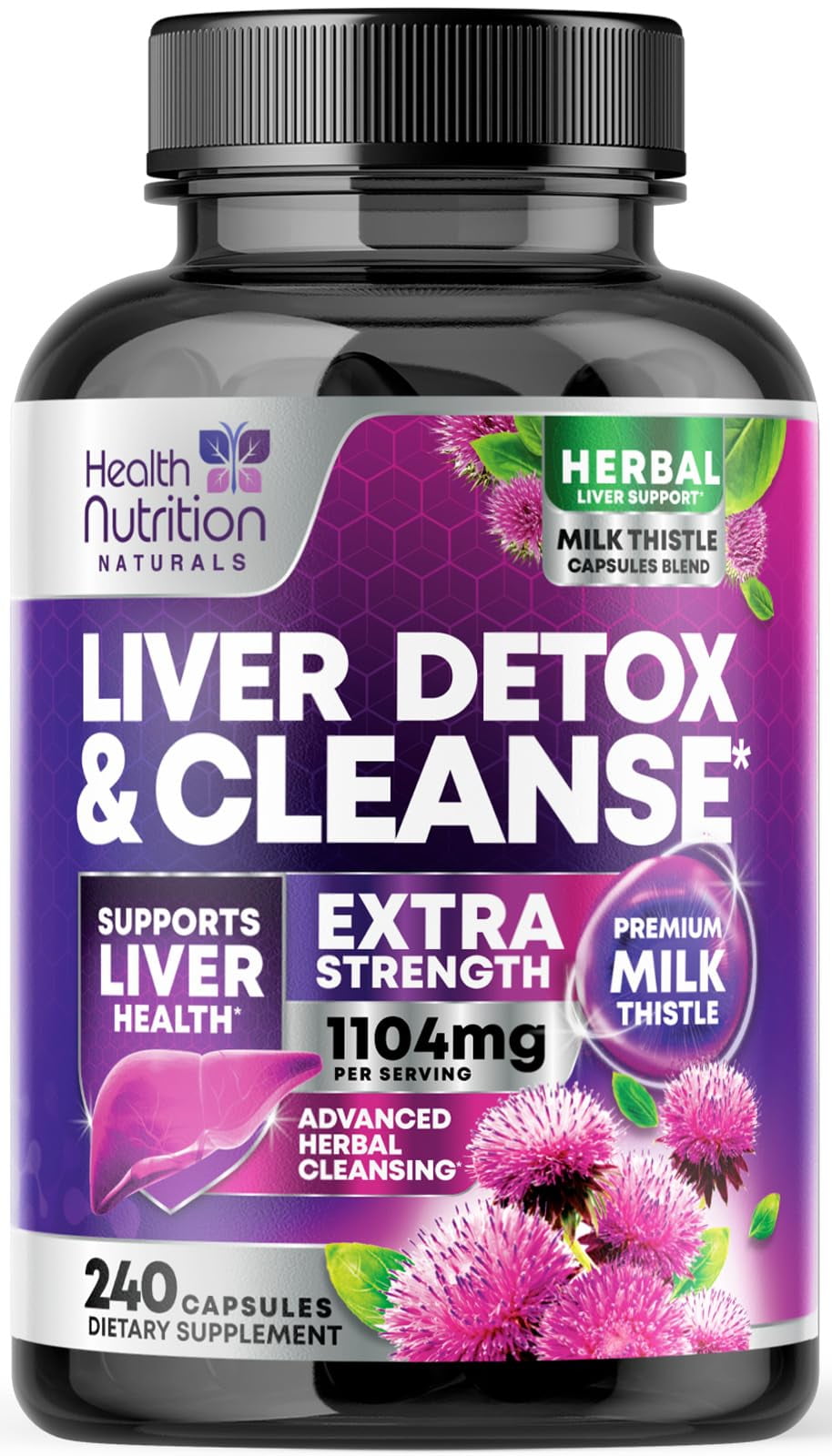 Liver Cleanse Detox & Repair - Herbal Supplement with Milk Thistle, Artichoke, Dandelion - 240 ...