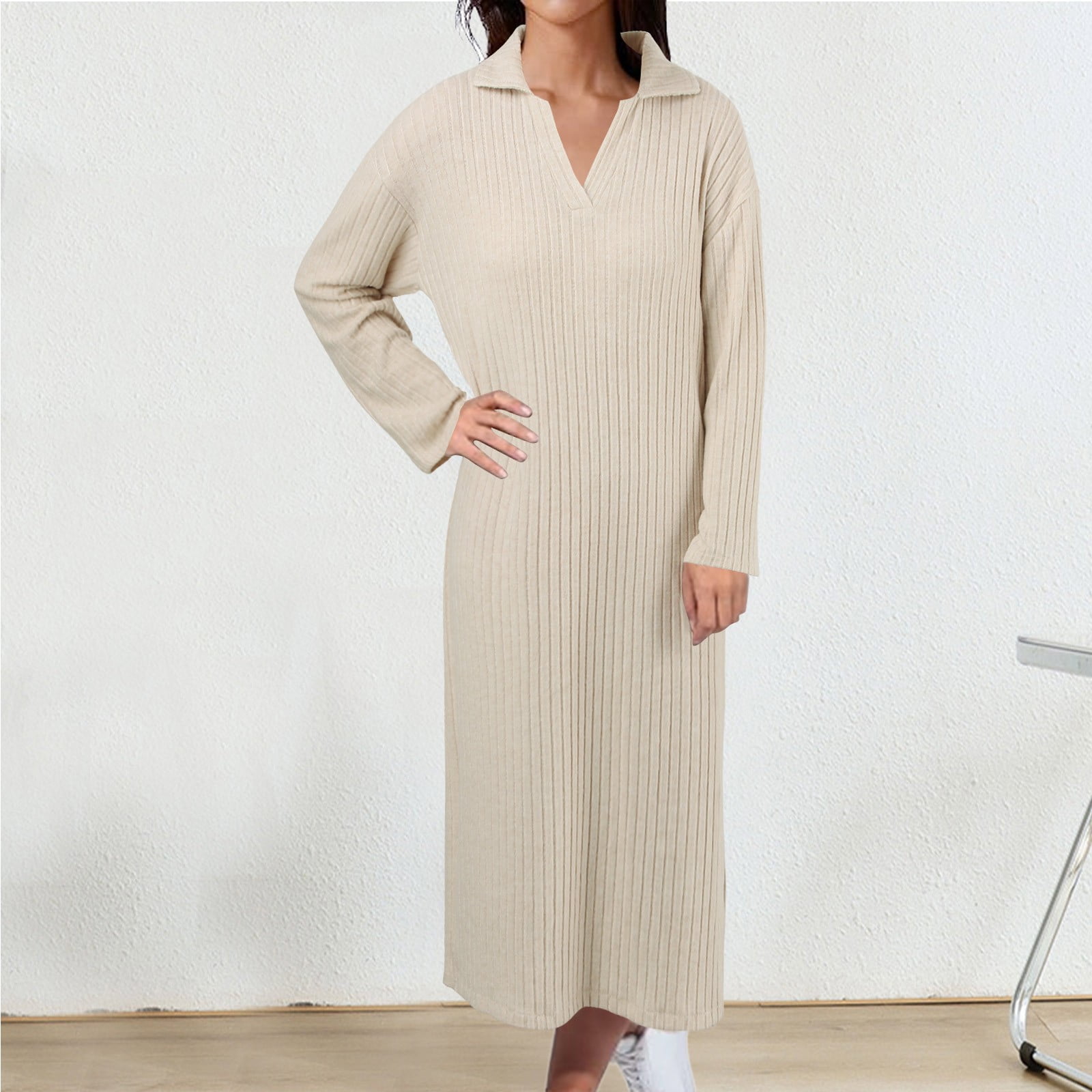 Gentle Nightgown V Neck Autumn And Winter Pajamas Knitted Cloth Long ...