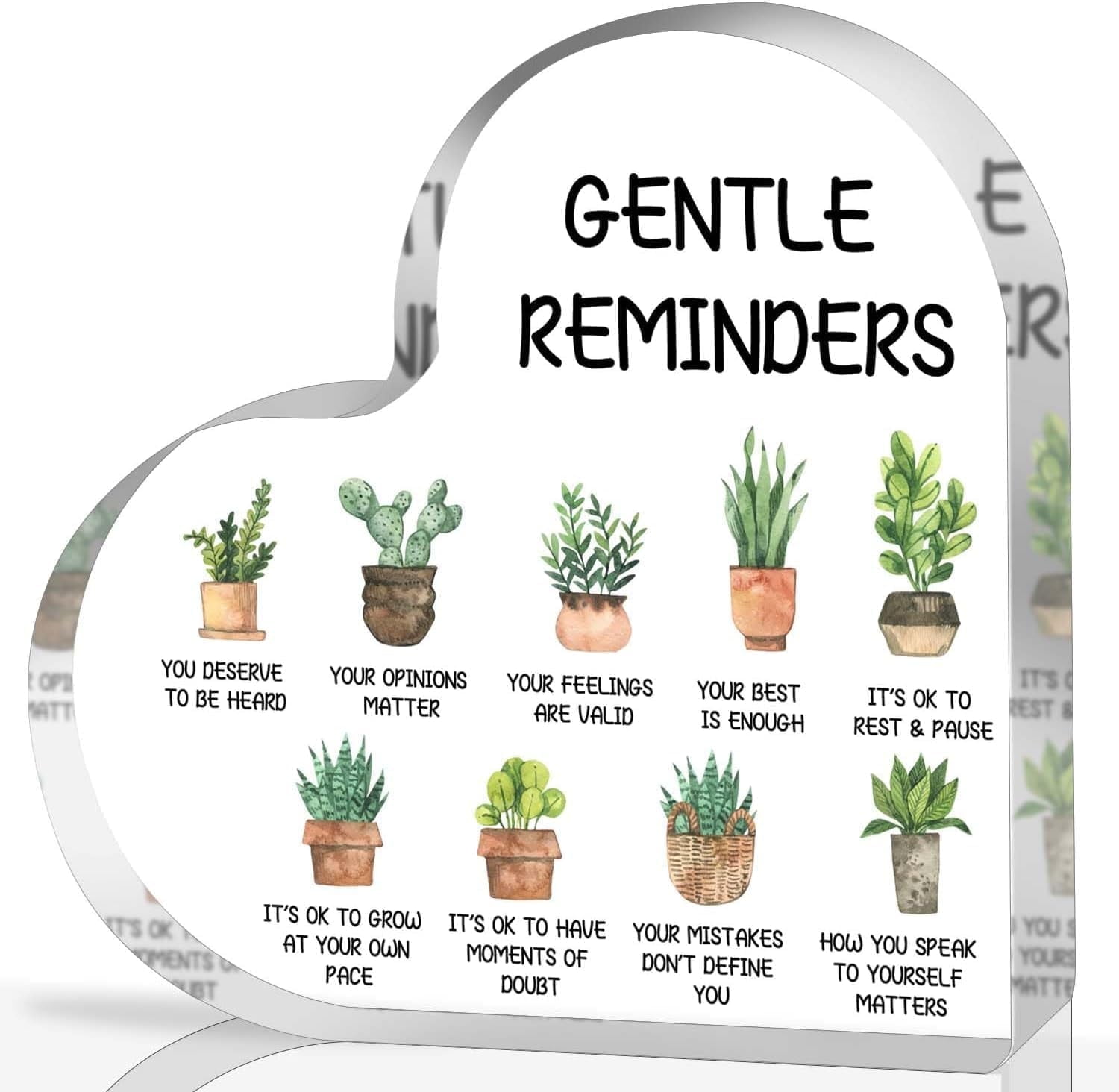 Gentle Reminders Positive Quote Acrylic Heart Sign, Green Affirmation ...