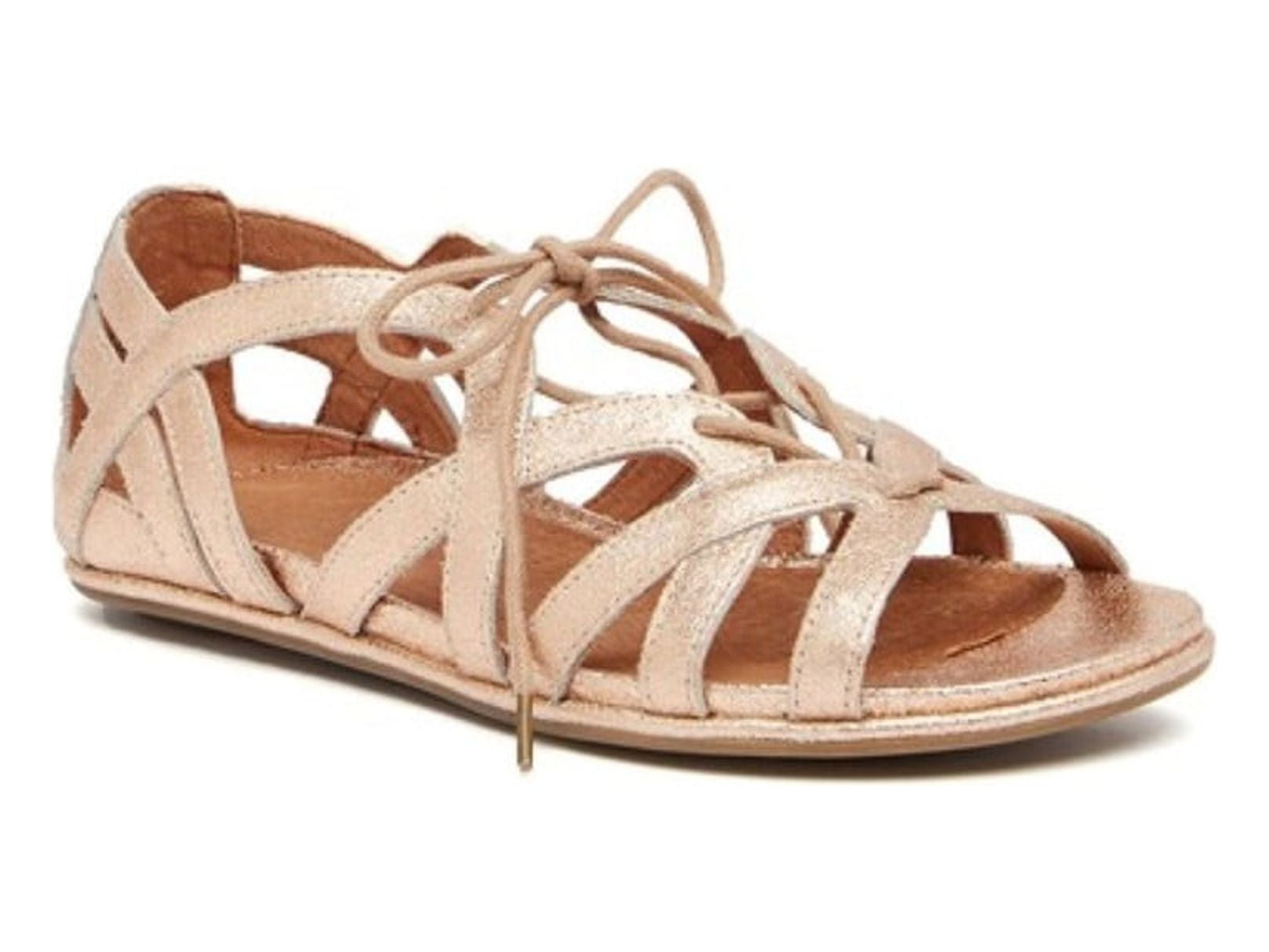 Gentle Souls Womens Orly Leather Ghillie Flat Sandal Shoes, Rose Gold ...