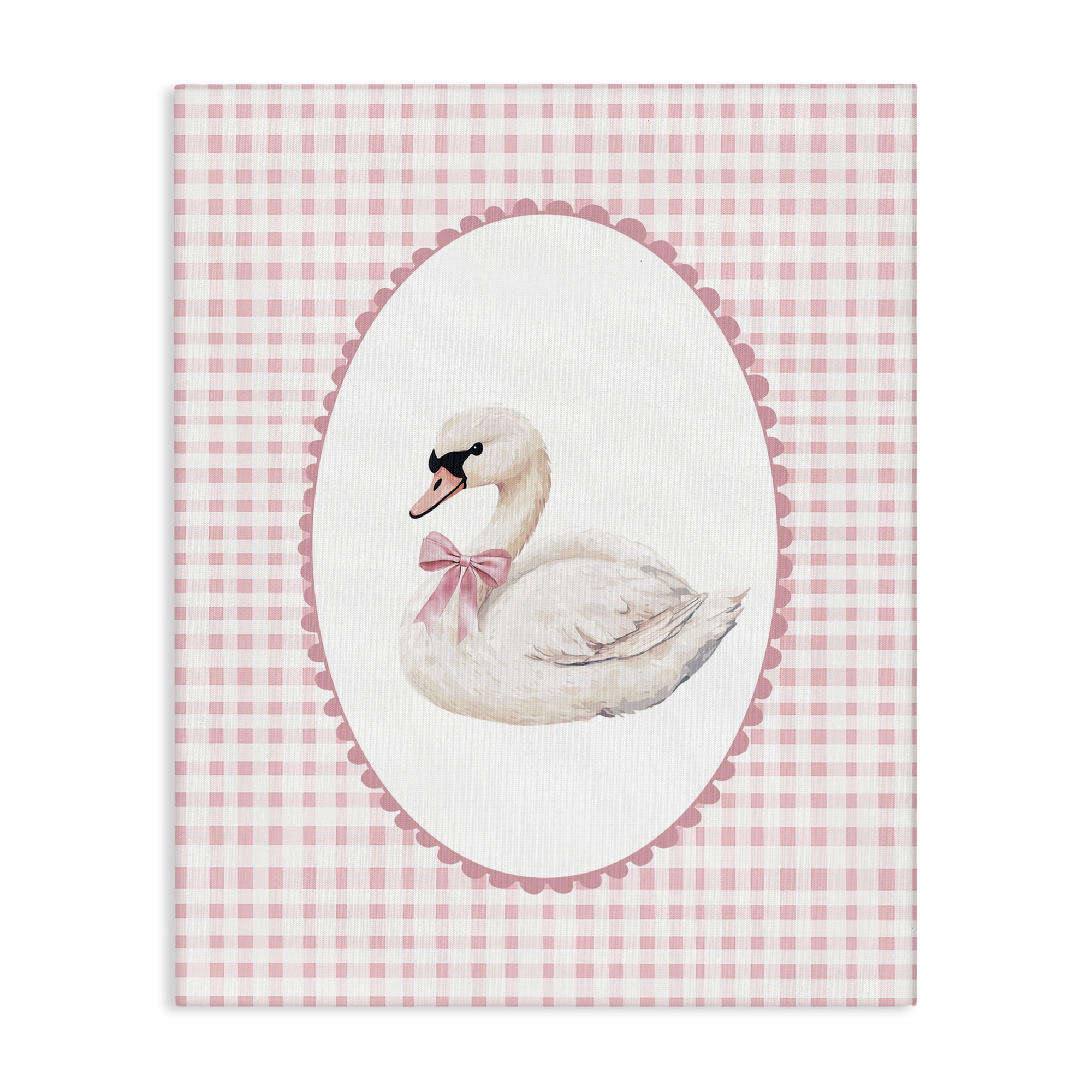 Gentle Swan on Pink Checkered Canvas Wall Art, design by Christine ...
