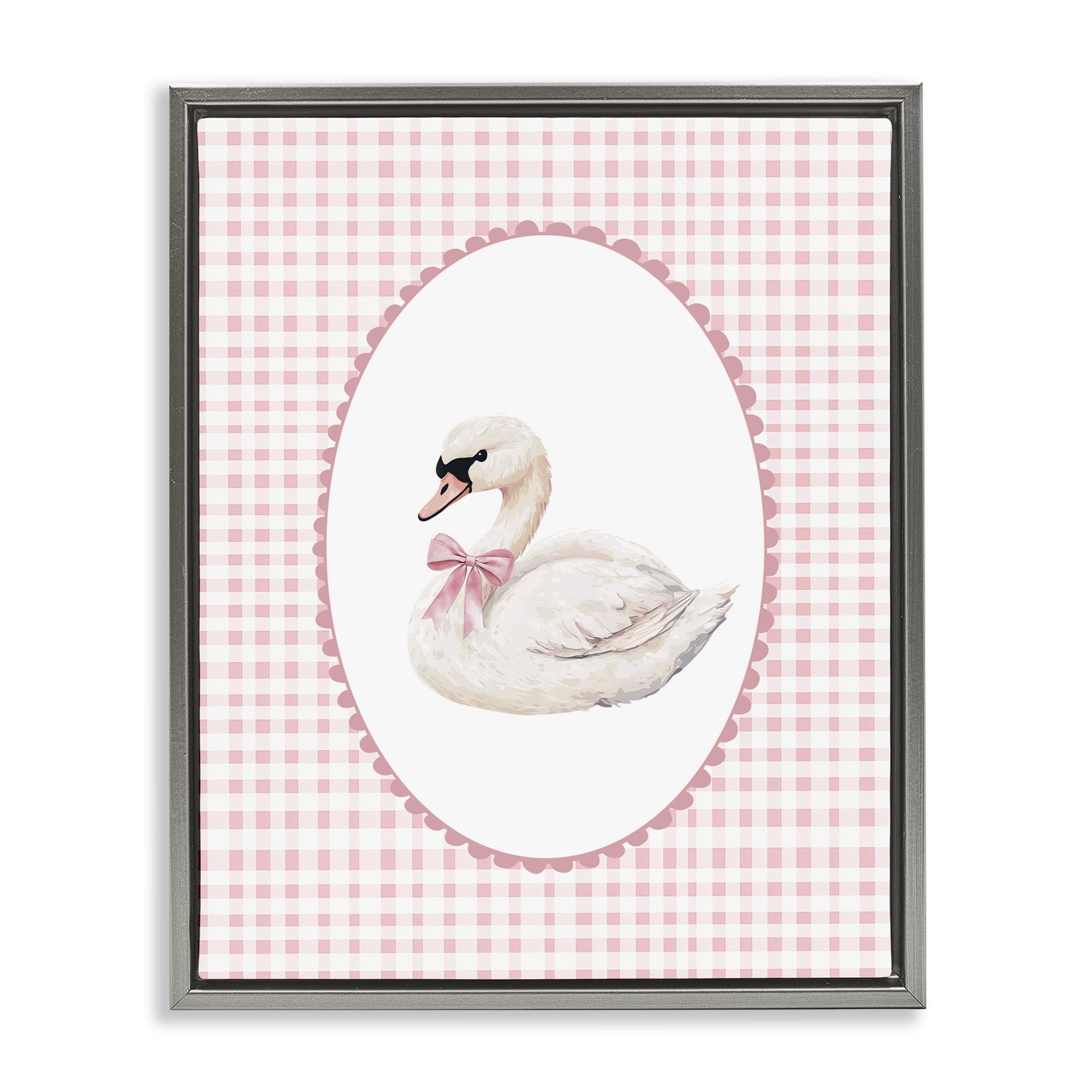 Gentle Swan on Pink Checkered Gray Framed Floater Canvas Wall Art ...
