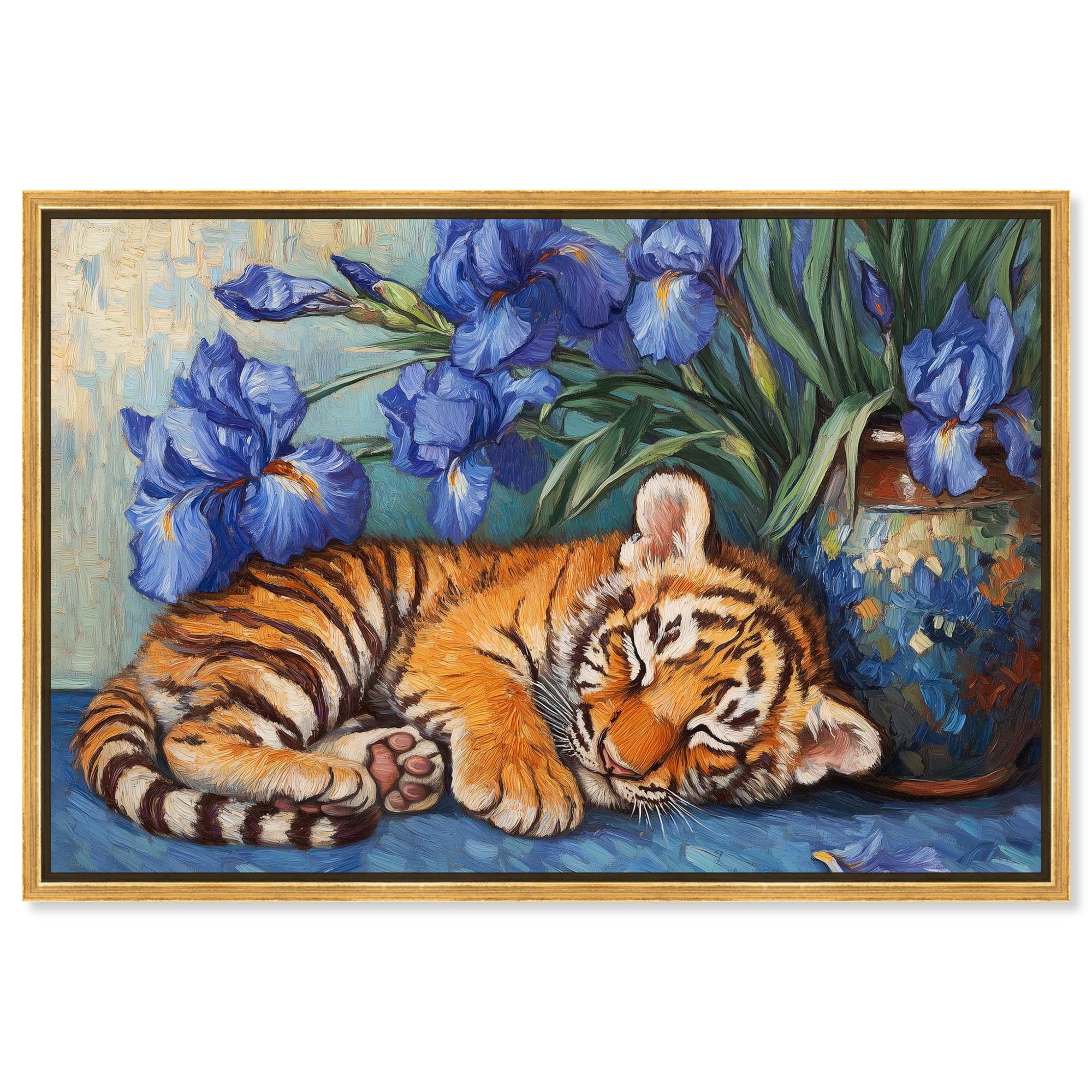 Gentle Tiger Nap Canvas Van Gogh Pets by Art Remedy, Gold Frame, 24 x ...