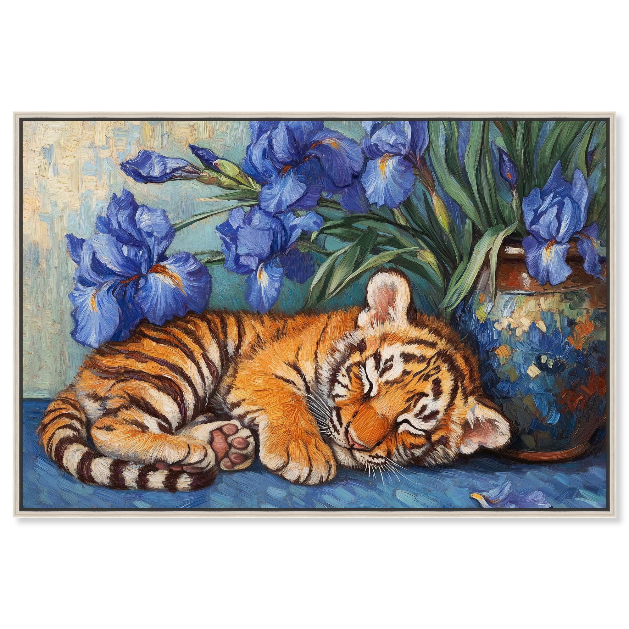 Gentle Tiger Nap Canvas Van Gogh Pets by Art Remedy, Silver Frame, 24 x ...