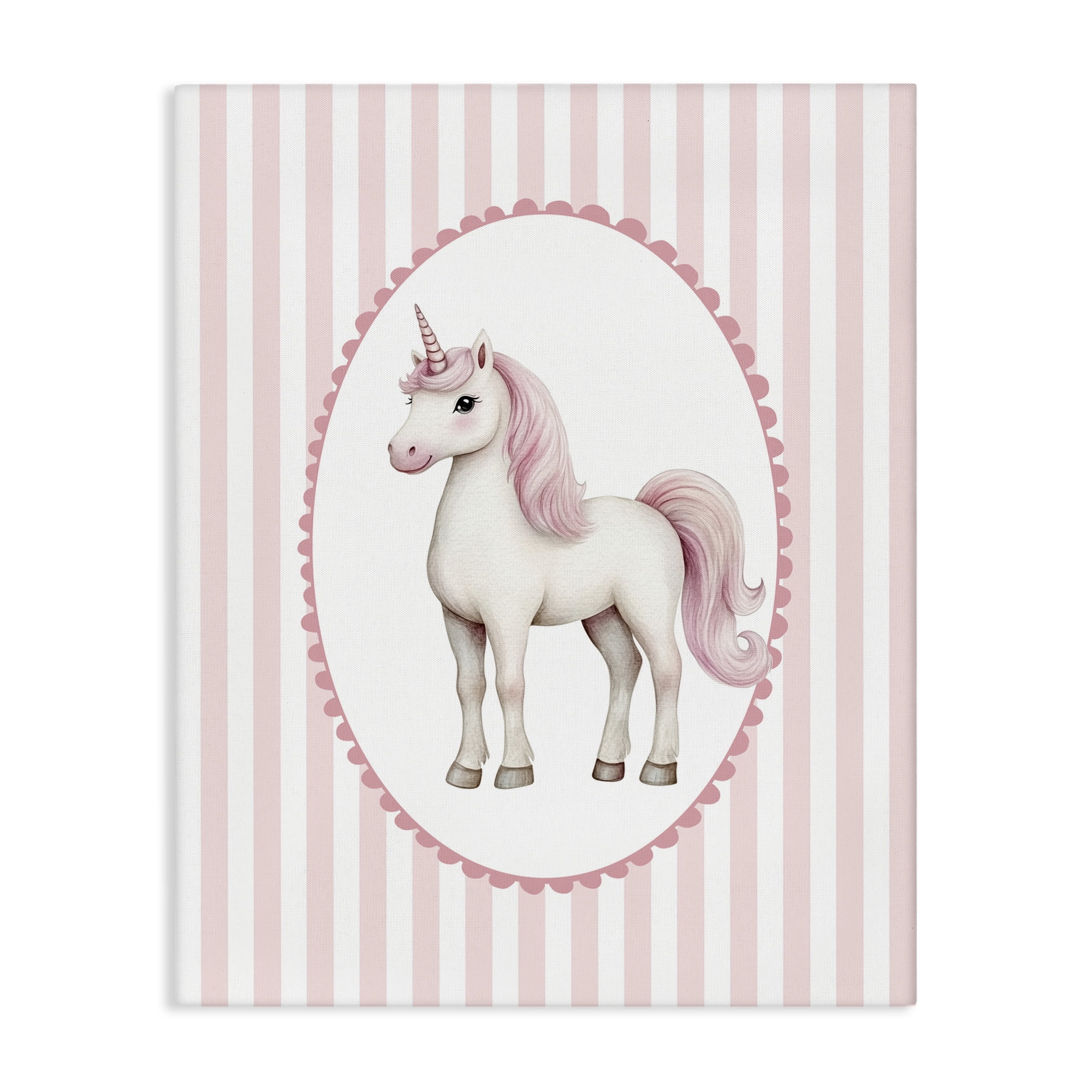 Gentle Unicorn on Pink Stripes Canvas Wall Art, design by Christine ...