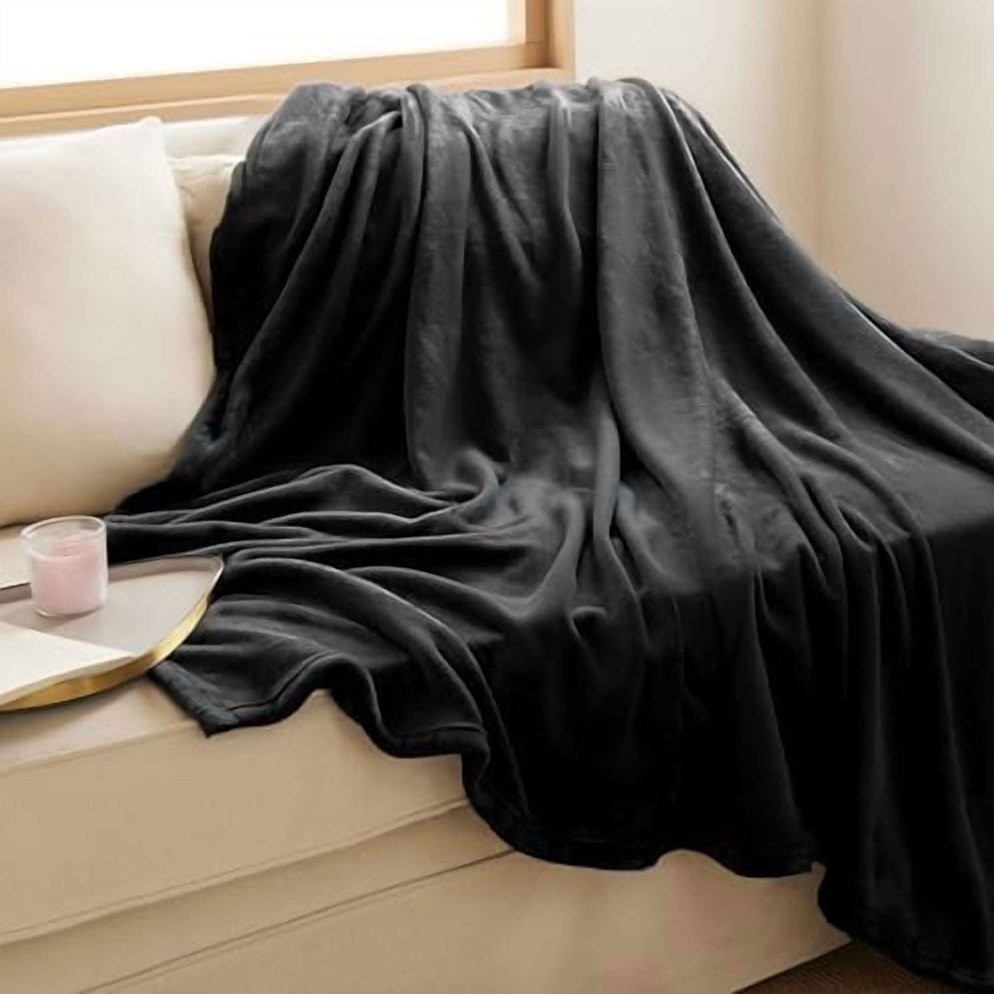 GentleSoft Fleece Throw Blanket for Couch Black - Lightweight Plush ...