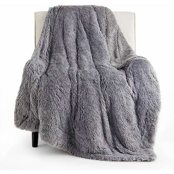 GentleSoft Fuzzy Sherpa Faux Fur Twin Blanket Grey Cozy Gifts for Women ...