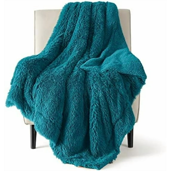 GentleSoft Fuzzy Sherpa Faux Fur Twin Blanket Teal Cozy Gifts for Women ...