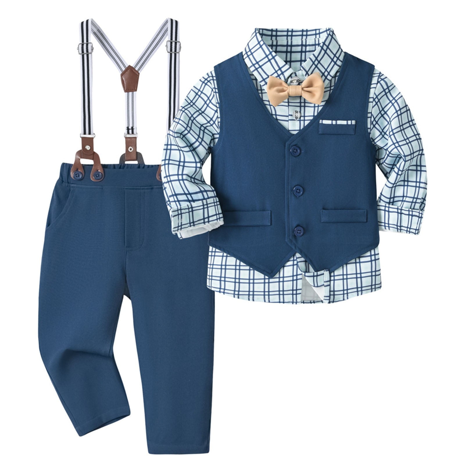 Gentlemen Little Boys Outfits 3 Piece Suit Formal Dress Shirt+Bowtie ...