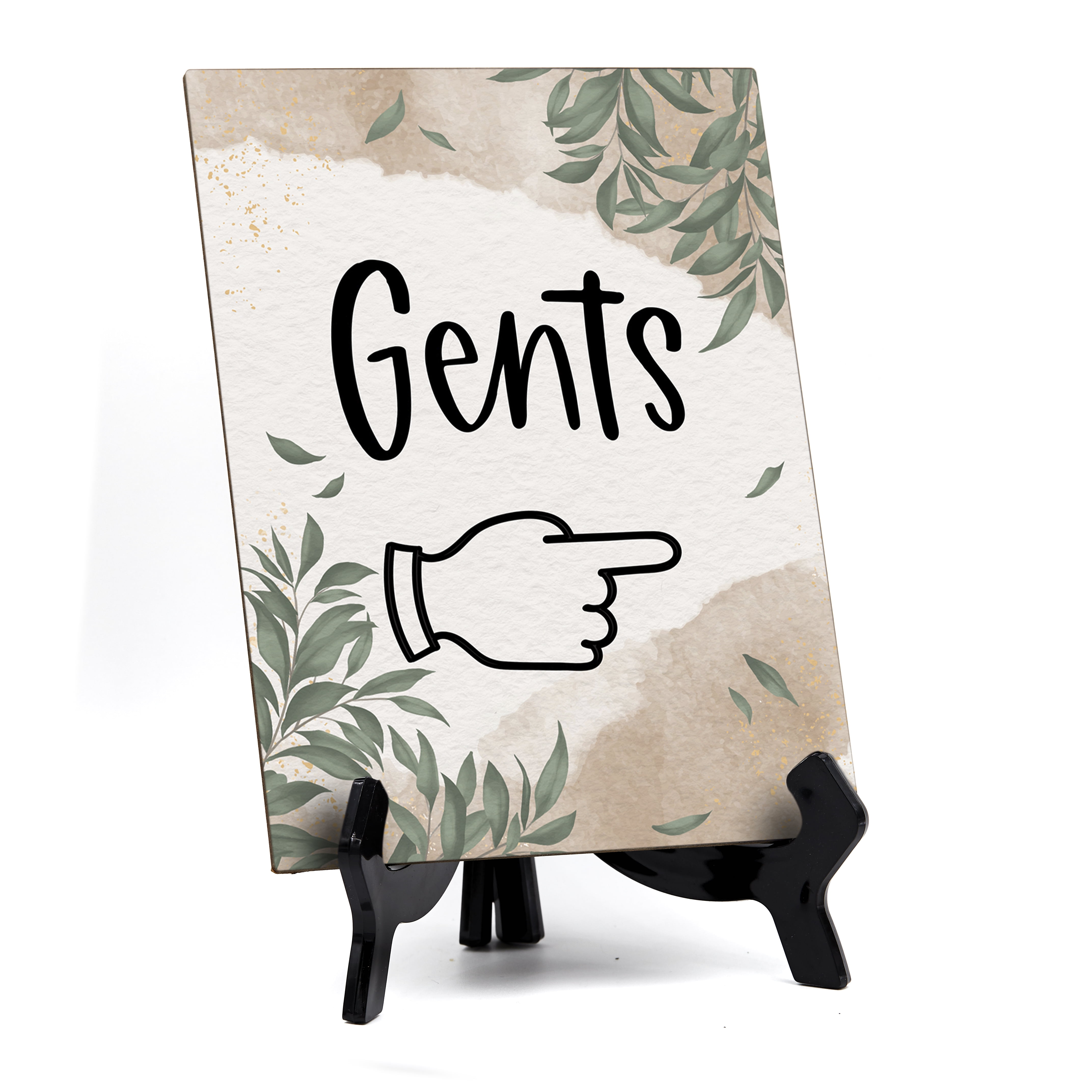Gents "Hand Pointing Right" Table Sign with Green Leaves Design (6 x 8 ...