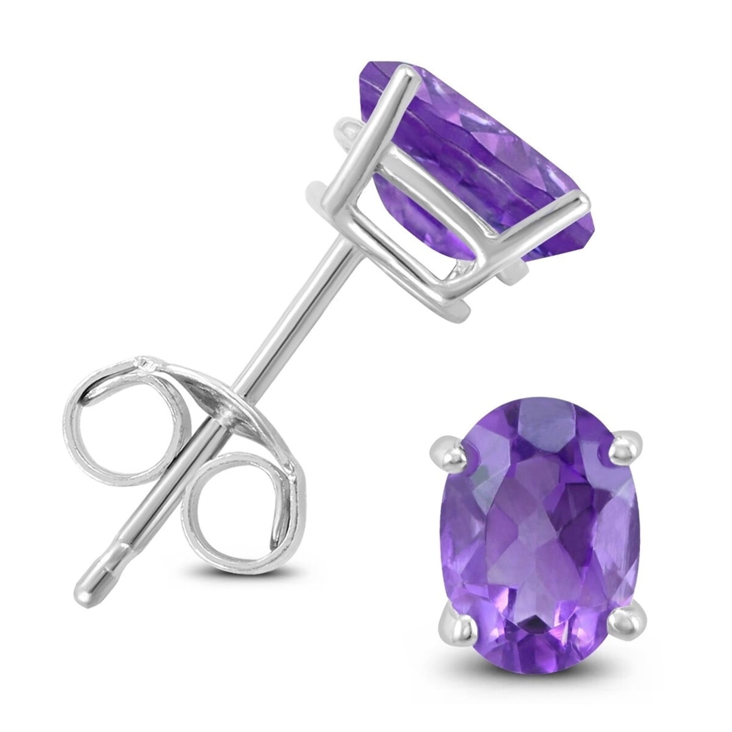 Genuine 1.42 Carat Natural 7x5mm Oval Shaped Amethyst Stud Earrings In ...