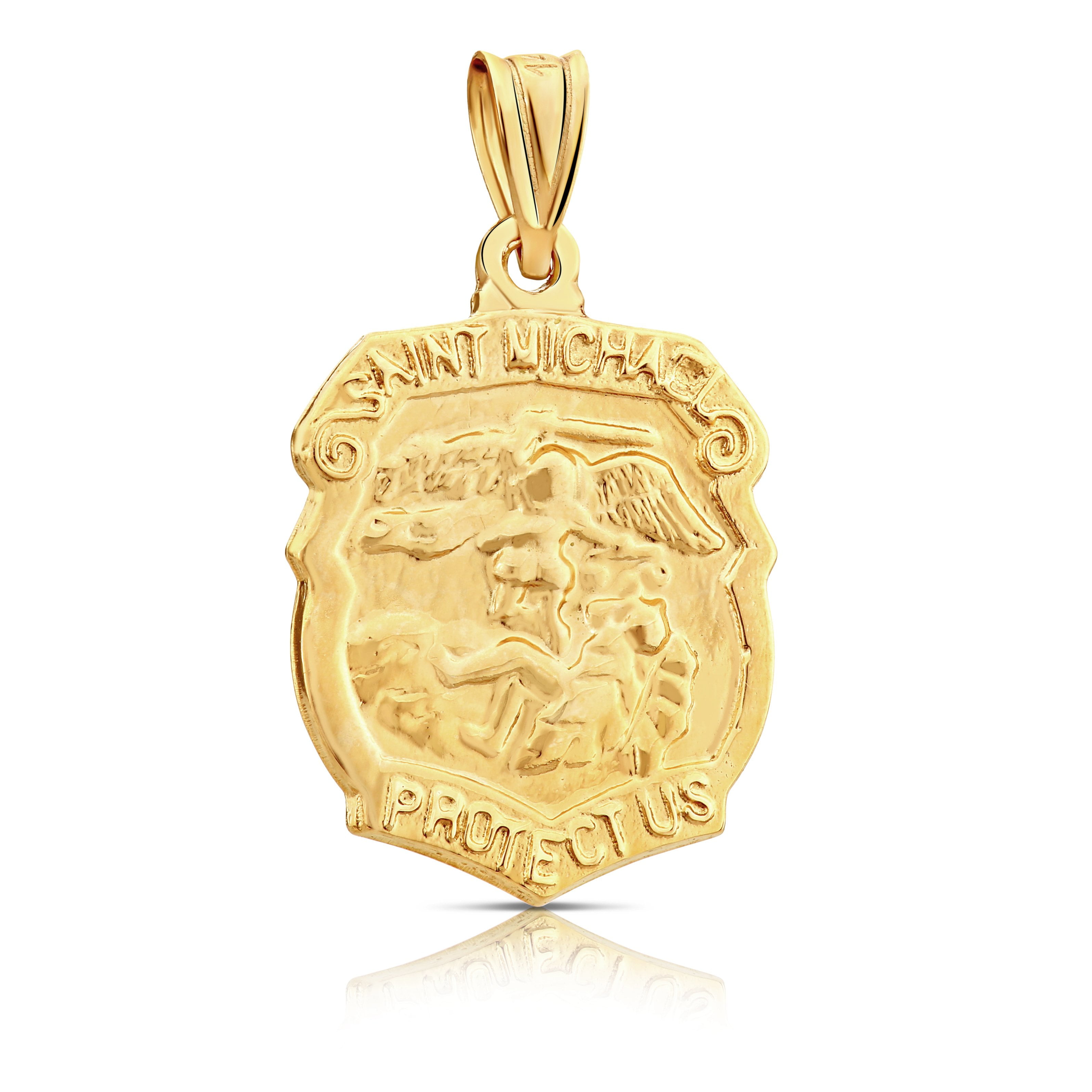 Genuine 14K Gold Saint Michael the Archangel Catholic Badge Pendant ...