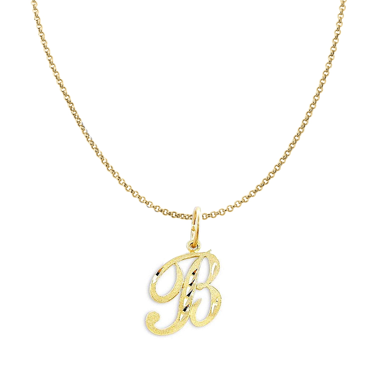 Genuine 14K Yellow Gold 0.78" Fancy Cursive Letter Initial B Necklace ...