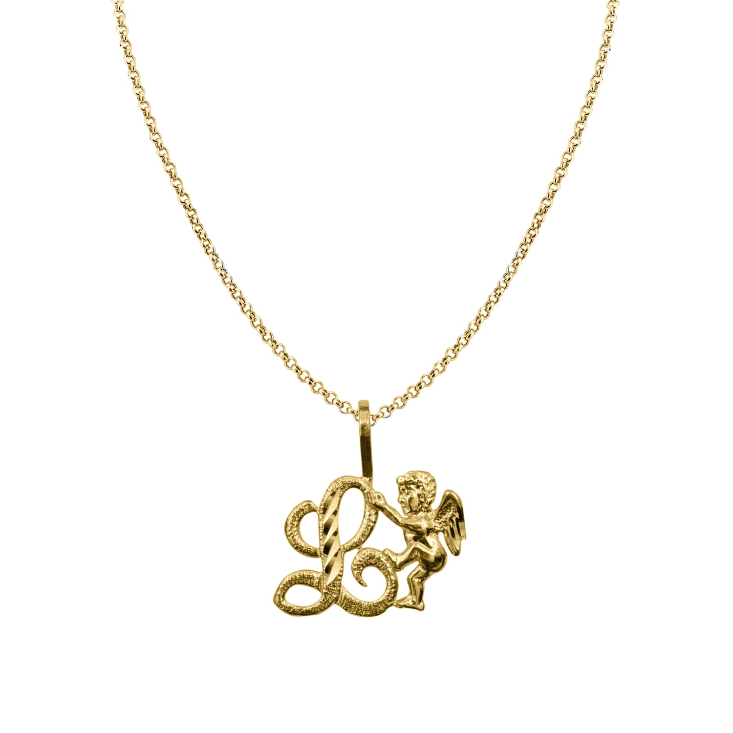 Genuine 14k Yellow Gold 0.59" Cherub Script Initial Letter L Necklace ...