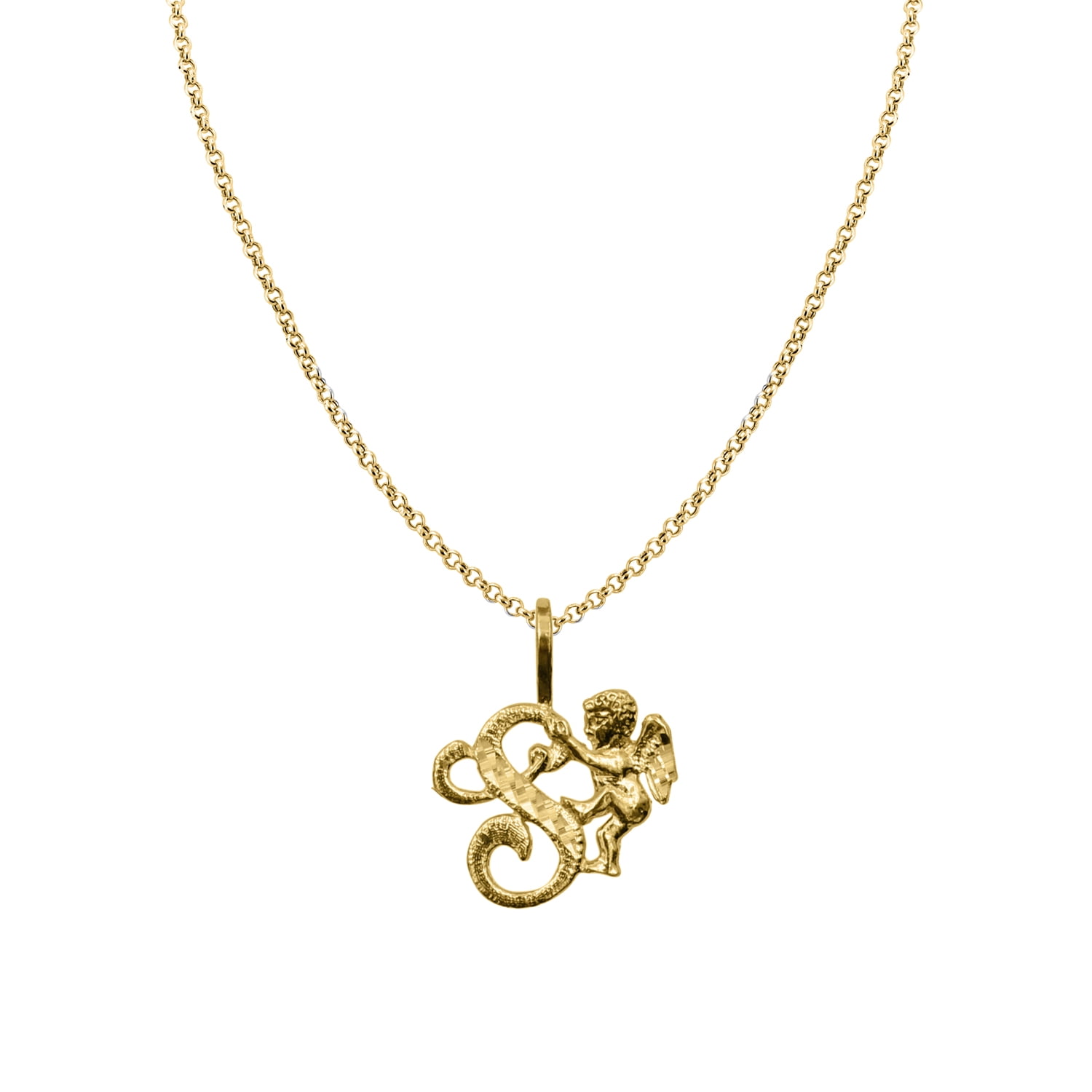 Genuine 14k Yellow Gold 0.59" Cherub Script Initial Letter S Necklace ...