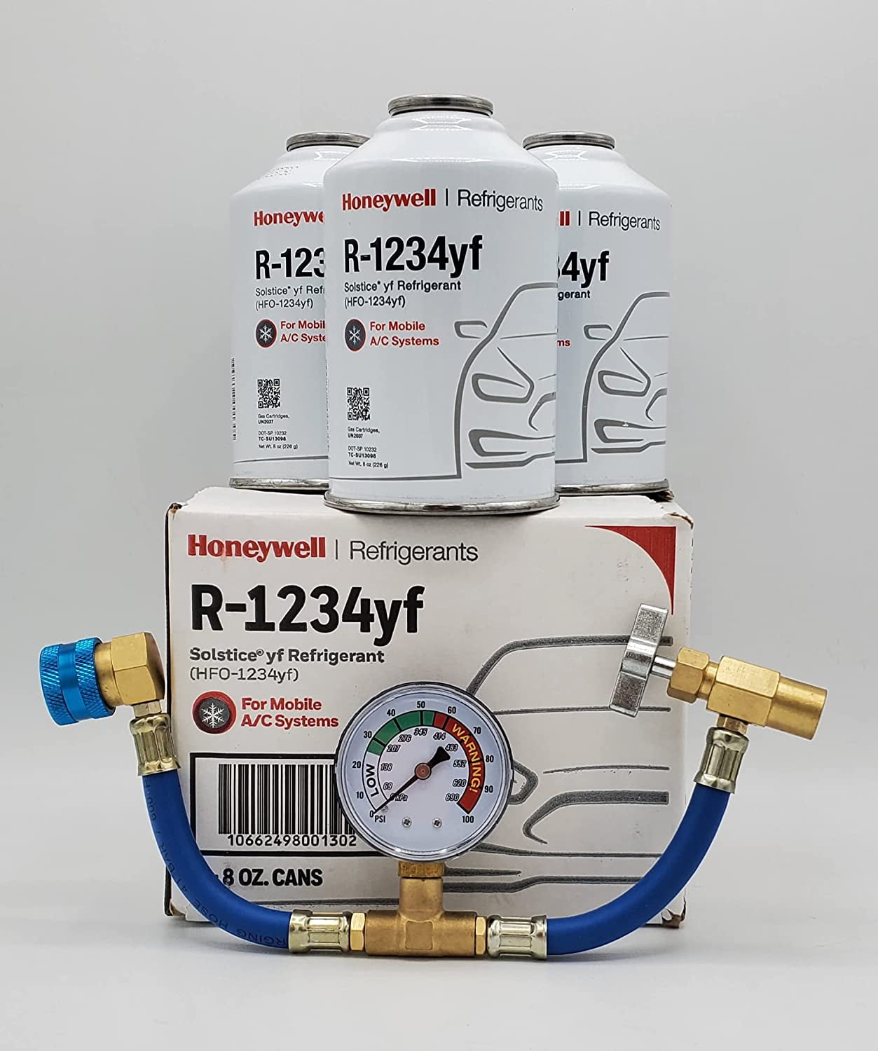Genuine 8oz R1234YF Refrigerant (3 Freon Cans) & HD Brass Can Tap with Gauge - Walmart.com