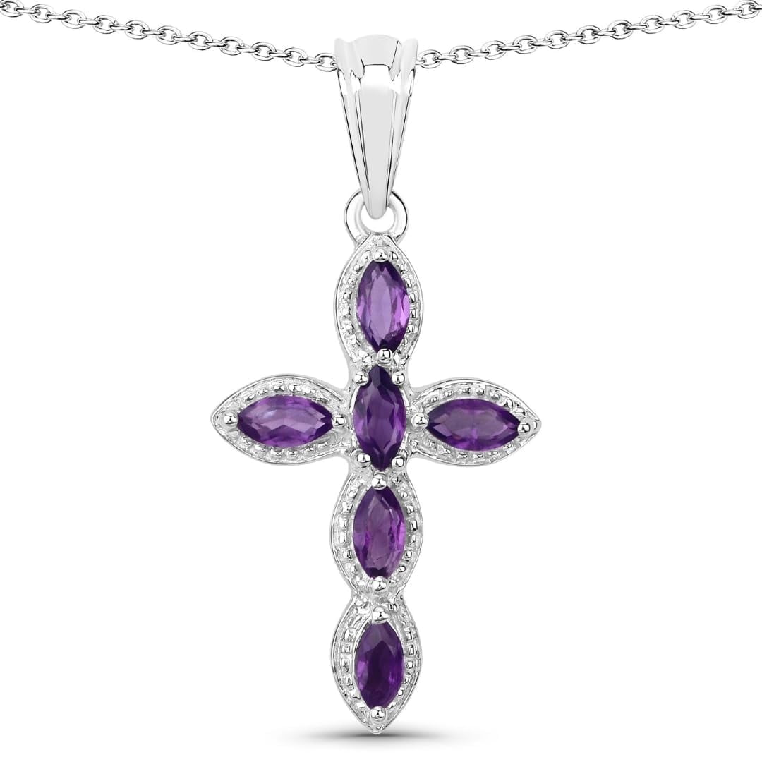 Amethyst Cross Necklace for Women, .925 Sterling Silver with Rhodium ...