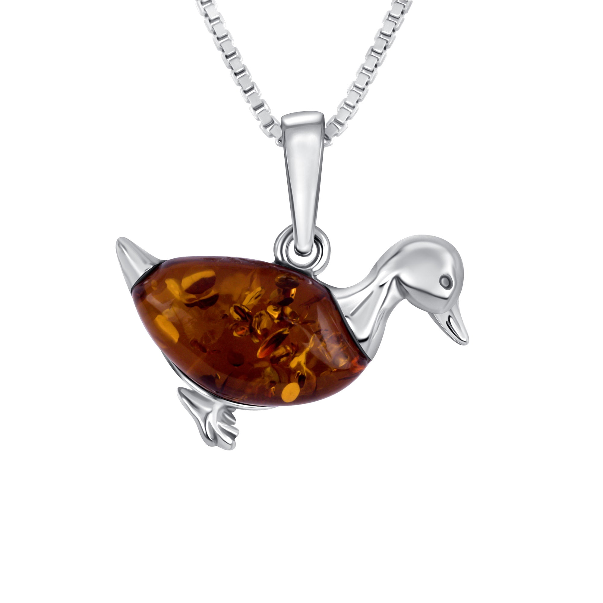 Genuine Baltic Amber Duck Pendant Necklace in Sterling Silver, 18 ...