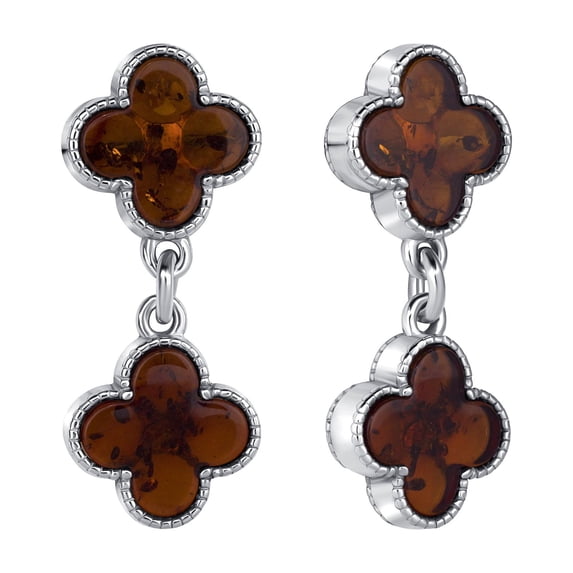 Genuine Baltic Amber Four Leaf Clover Earrings in Sterling Silver ...