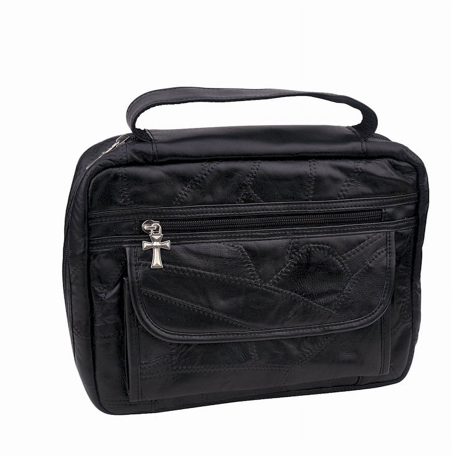 Genuine Black Leather Standard Size Bible Cover with Cross Pulls ...