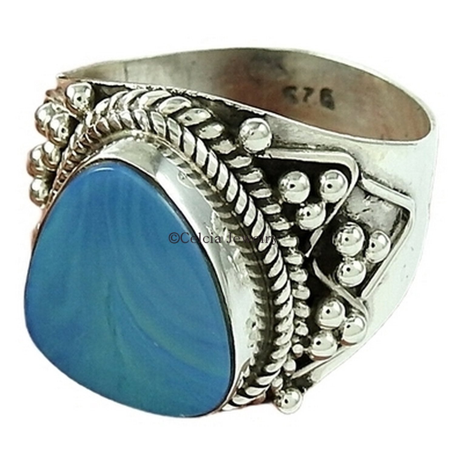 Genuine Blue Lace Agate Gemstone Ring, Natural 925 Sterling Silver ...