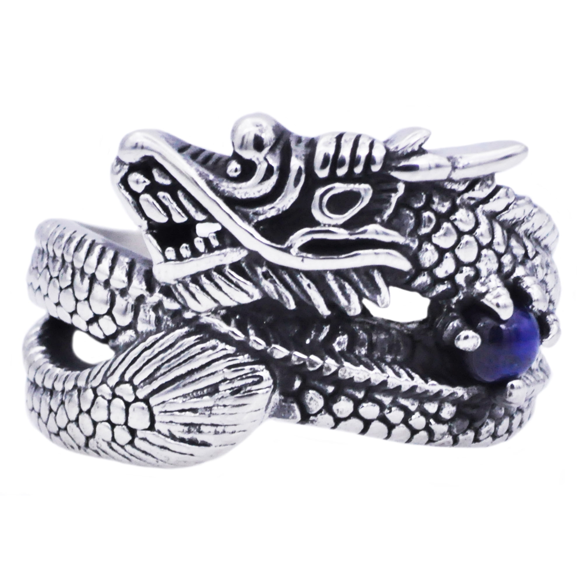 Genuine Blue Tiger Eye Stainless Steel Men's Dragon Ring - Walmart.com