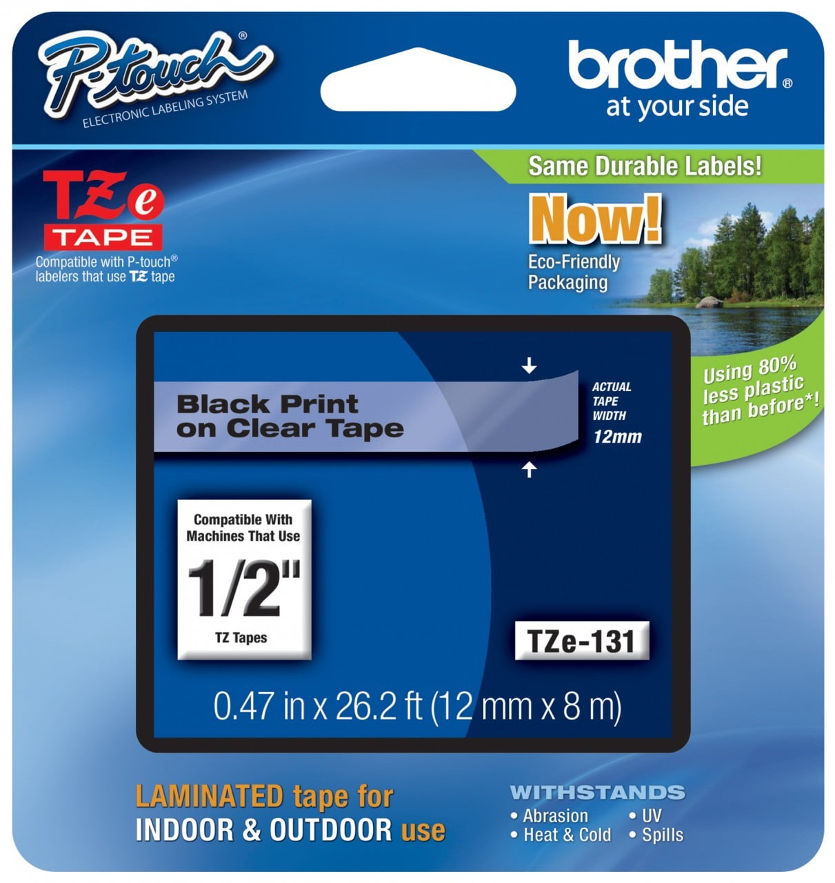 Genuine Brother 1/2" (12mm) Black on Clear TZe P-touch Tape for Brother ...