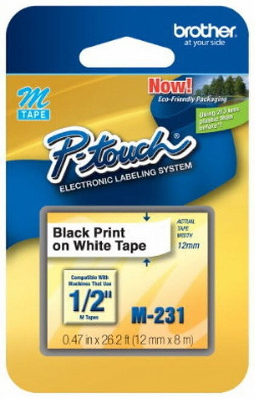 Genuine Brother 1/2" (12mm) Black on White P-touch M Tape for Brother ...