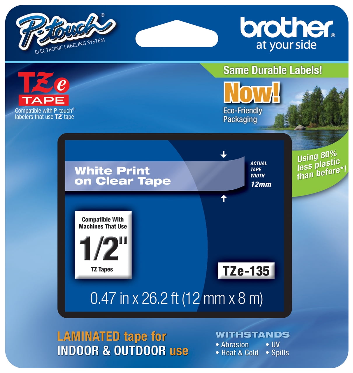 Genuine Brother 1/2" (12mm) White on Clear TZe P-touch Tape for Brother ...