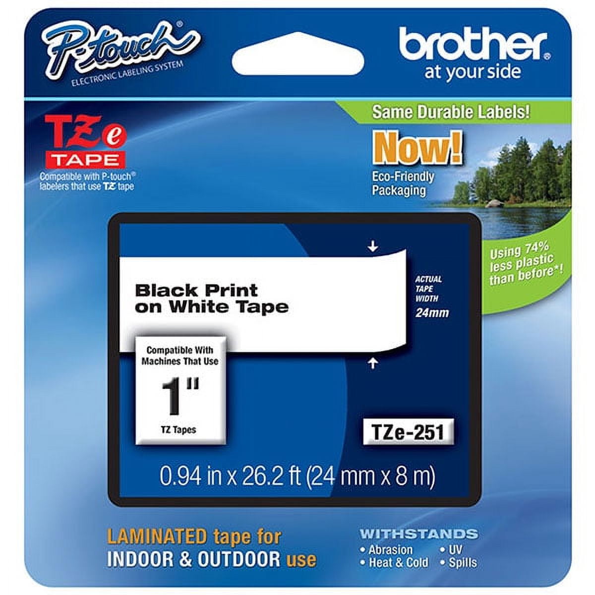 Genuine Brother 1" (24mm) Black on White TZe P-touch Tape for Brother ...