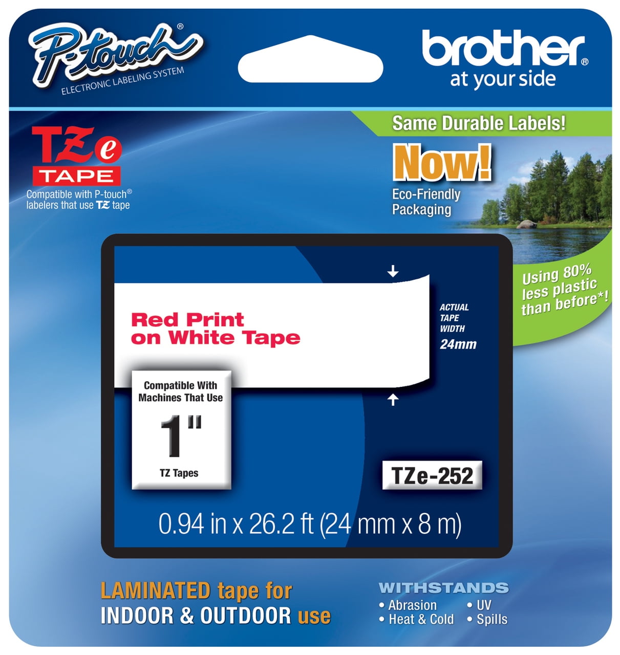 Genuine Brother 1" (24mm) Red on White TZe P-touch Tape for Brother PT ...